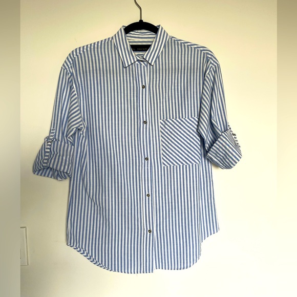 Zara | Tops | Zara Blue And White Striped Button Down Shirt | Poshmark